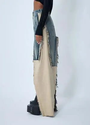 Rick Owens Denim Distressed Maxi Skirt