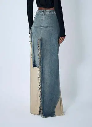 Rick Owens Denim Distressed Maxi Skirt