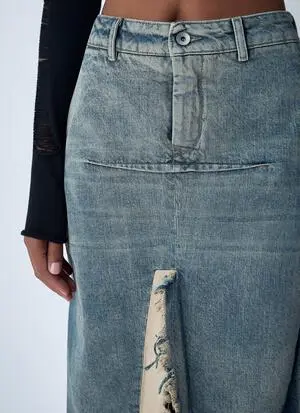 Rick Owens Denim Distressed Maxi Skirt