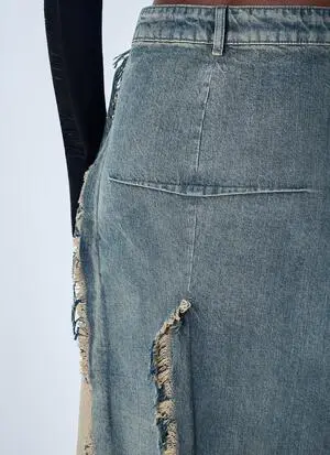 Rick Owens Denim Distressed Maxi Skirt
