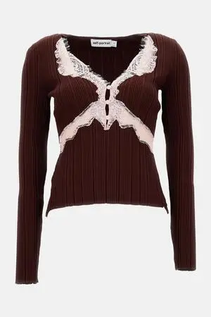 SELF-PORTRAIT Self-Portrait Lace Knit Top Multicolor