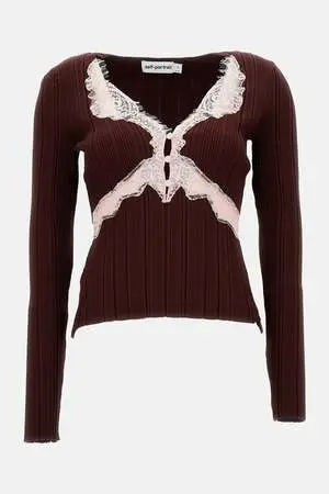 SELF-PORTRAIT Self-Portrait Lace Knit Top Multicolor