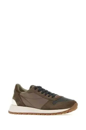 Brunello Cucinelli Mud Fabric And Suede Sneakers
