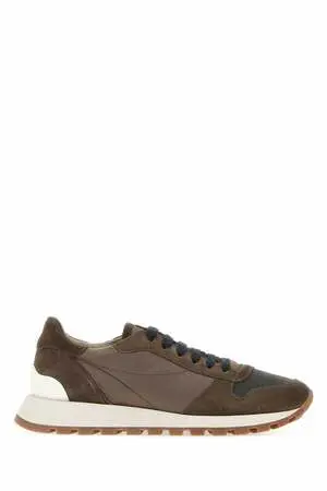 Brunello Cucinelli Mud Fabric And Suede Sneakers - Brown