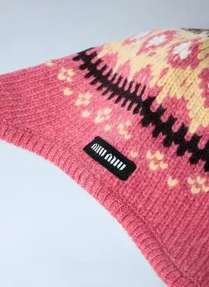 Miu Miu Wool Knit Hat With Pom-pom And Ear Flaps - Pink