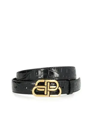 Balenciaga Thin Bb Leather Belt - Black