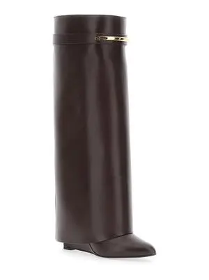 Givenchy Pointed Toe Wedge Heels With Logo Plate On The Front In Leather For - Brown