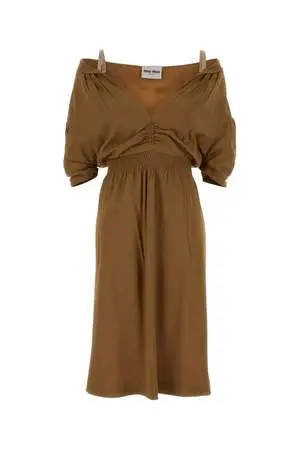 Miu Miu Camel Crepe Dress - Brown