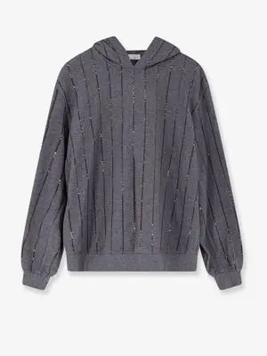 Brunello Cucinelli Dazzling Chalk Stripe Embroidery Cotton Sweatshirt - Multicolor