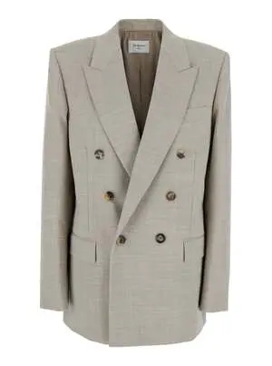 Saint Laurent Grey Double-breasted Jacket With Peak Revers In Wool - Multicolor