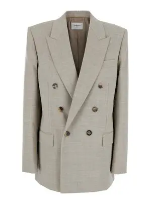 Saint Laurent Grey Double-breasted Jacket With Peak Revers In Wool - Multicolor