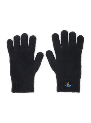 VIVIENNE WESTWOOD Black Gloves With Orb Logo Embroidered On The Front In Wool Blend - Multicolor