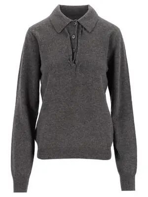 MAISON MARGIELA Virgin Wool Polo Sweater - Gray