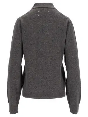 MAISON MARGIELA Virgin Wool Polo Sweater - Gray