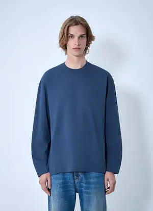 JIL SANDER Ribbed Crewneck Long Sleeve Top - Blue
