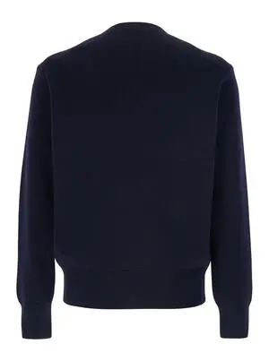 AMI Paris Crewneck Sweater With Adc Embroidery On The Front In Wool Blend Blue - Multicolor