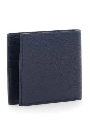 FERRAGAMO Micro Gancini' Blue Bi-fold Wallet With Logo In Grained Leather
