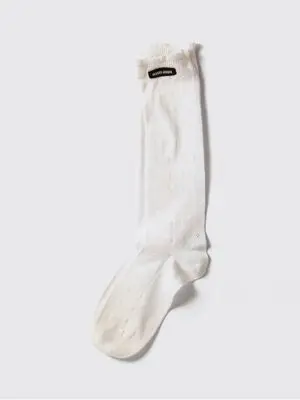 Miu Miu Cotton Pointelle Socks With Logo - Cream