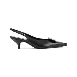 Celine Leather Signature Slingback Pumps - Black