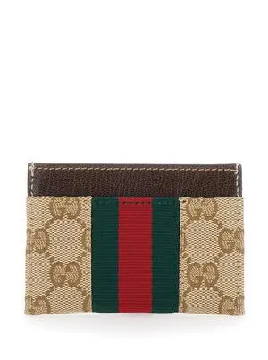 Gucci Beige Card Holder With Metallic Horsebit And Web Stripe In Fabric For - Multicolor