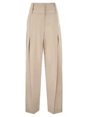 Sportmax Girino Wide-leg Stretch Virgin Wool Trousers - Cream