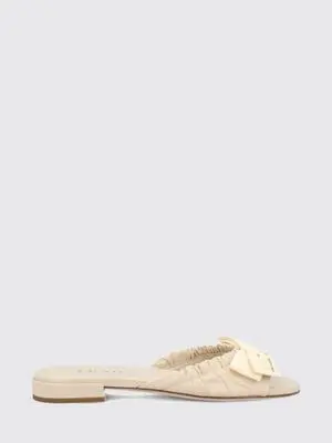 Prada Ruched Leather Mules With Bow - Cream