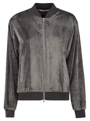 Peserico Stretch Corded Velvet Bomber Jacket - Gray