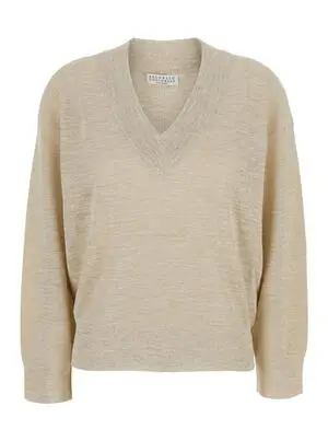 Brunello Cucinelli Metallic Linen Blend V-neck Sweater - Multicolor