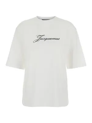 Jacquemus White T-shirt With Round Neck And Logo On Front In Cotton For - Multicolor