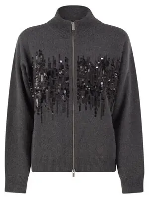 Peserico Knitted Cardigan With Sequins And Two-way Zip - Multicolor