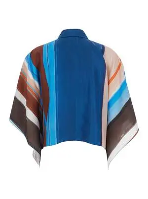 Fendi Crop Shirt With Logo Embroidery On The Side And All-over Striped Motif In Silk For - Multicolor