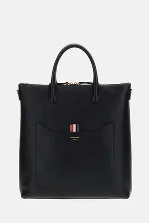 Thom Browne Zip Vertical Tote In Pebble Grain Leather - Multicolor