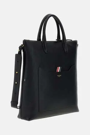 Thom Browne Zip Vertical Tote In Pebble Grain Leather