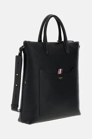 Thom Browne Zip Vertical Tote In Pebble Grain Leather - Multicolor