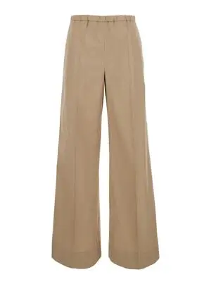 Moncler Beige Pants With Elasticated Waist And Logo Patch On The Back In Cotton - Multicolor
