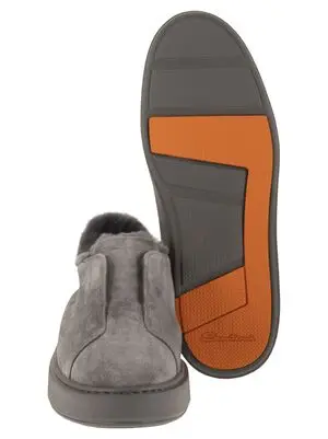 Santoni Slip-on Suede Sneakers With Fur - Gray