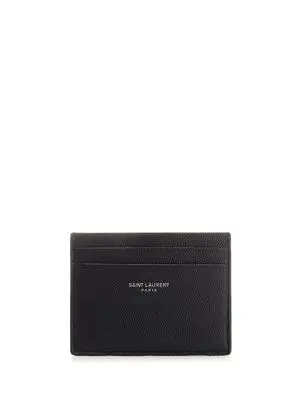 Saint Laurent Saint Laurent Men Black Card Holder With Printed Logo Black
