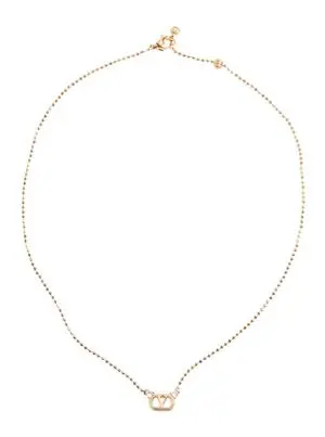Valentino Garavani Metallic Colored Necklace With Vlogo Plaque And Applied Rhinestones In Brass For - Multicolor