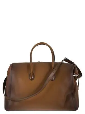 Santoni Leather Holdall With Shaded Finish - Brown