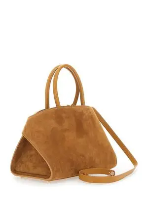 FERRAGAMO Handbag 'hug Small' With Logo And Gancini Buckles On The Front In Suede Beige - Cream