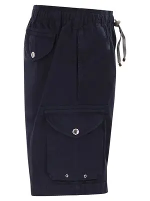 Brunello Cucinelli Bermuda Shorts In Garment-dyed Cotton Gabardine With Drawstring And Double Darts - Blue