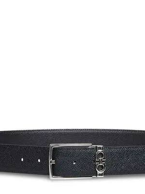FERRAGAMO Black And Dark Brown Reversible Gancini Belt