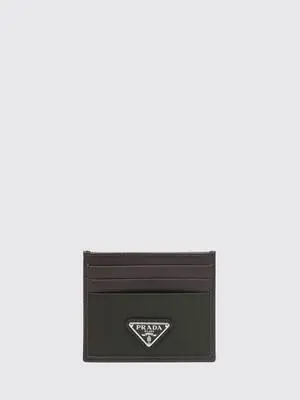 Prada Calf Leather And Nylon Card Holder With Logo - Brown