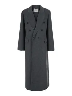Victoria Beckham Grey Coat With Wide Notched Revers And Belt On The Back In Wool And Cashmere For - Multicolor