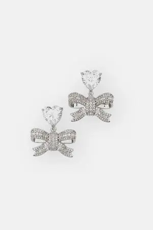 SELF-PORTRAIT Crystal Heart Bow Drop Earrings - Multicolor