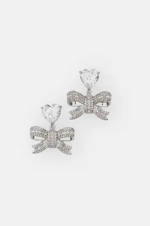 SELF-PORTRAIT Crystal Heart Bow Drop Earrings - Multicolor