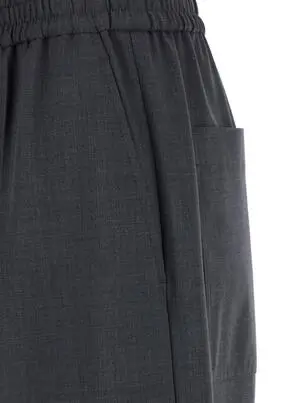 Brunello Cucinelli Grey Pants With Elasticized Waist In Stretch Wool Blend - Multicolor