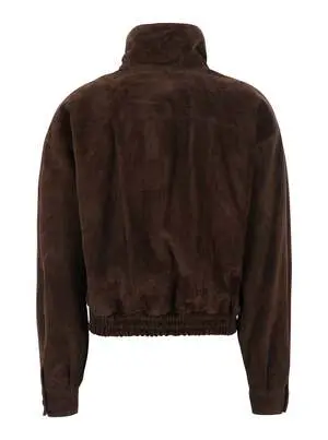 Saint Laurent Brown Jacket With Raised Collar With Snap Buttons And Elasticated Waist At The Back In Suede For - Multicolor