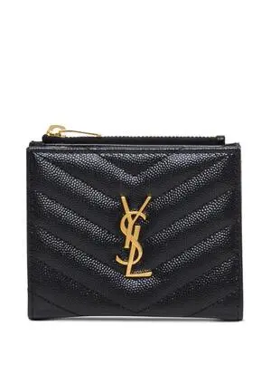 Saint Laurent Wallet 'chevron' With Metal Logo In Black Leather For - Multicolor