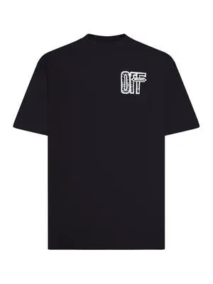 Off-White T-shirt With Logo And Arrow Sketch Print - Black